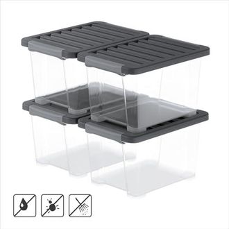 Rotho CORE Pro, Aufbewahrungsboxen 15 l, 4er Set, integrierte Dichtung im Deckel sch&uuml;tzt vor Staub & Feuchtigkeit, verschlie&szlig;bare Griffe, lebensmittelecht, 