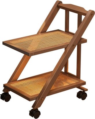 Generic Nischenregal Rollwagen mit Push-Pull-Griff Aufbewahrungswagen Bambus und Holz + Kunststoff-Rattan Parallel Faltbar Multifunktionaler Platzsparend(Brow