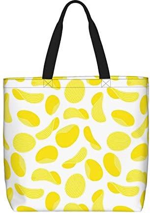 Generic Sac De Courses Motif De Chips Sac &Agrave; Provisions De Grande Capacit&eacute; Avec Poign&eacute;es Sacs En Toile Pour Femmes, Pour Burea, Voyage, Filles, &Eacute;cole