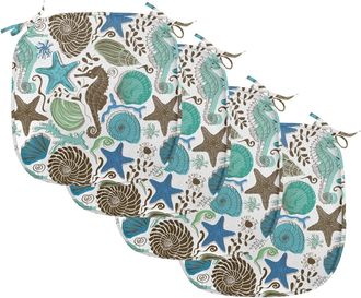 Abakuhaus Sea Shells Polster für Esszimmerstühle, Abstrakt Maritime, Dekoratives wasserfestes Kissen mit Riemen für Küchensitze, 40 cm x 40 cm-4er Pack, Seafoam