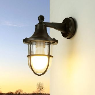 Licht-Erlebnisse Maritime Außenlampe Messing, Wandleuchte Außen Schwarz, Antik, Rustikal, Balkon, Terrasse, IP64, E27, H:27 cm, nostalgisch, Garten, Wandlaterne Außen