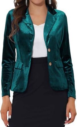 Allegra K Blazer Vintage en Velours boutonn&eacute; sur Le Devant pour Femme, Vert &eacute;meraude, Large