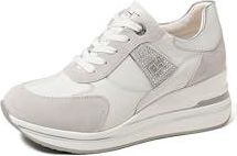 Queen Helena Baskets en Cuir Hautes Compensées Baskets Casual Femmes QH7017, gris, 40 EU