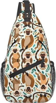 Generic Polyester Sacoche Homme Bandouliere Art des l&eacute;muriens et des singes exotiques Sacs &agrave; Bandouli&egrave;re R&eacute;glable Cross Body pour Homme Femme &eacute;cole