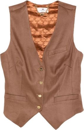 Elisabetta Franchi Femme, Vestes, Brun, Taille: 40 FR Gilet en m&eacute;lange de lin