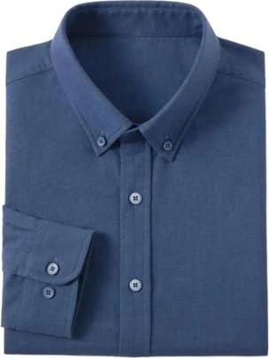 Generic Chemise &agrave; manches longues en coton Oxford pour homme, coupe ajust&eacute;e, d&eacute;contract&eacute;e, respirante, boutonn&eacute;e, Bleu/gris, 3XL