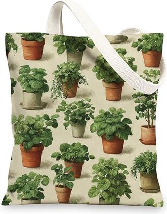 Generic Sacs fourre-tout en toile botanique réutilisables, légers et lavables avec bandoulière pour salle de sport, extérieur, voyage, plage, pique-nique, 33 