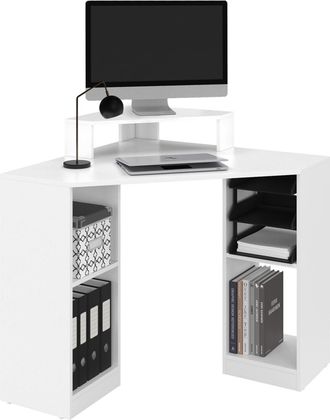 IDMarket Eckschreibtisch Harry weiß, platzsparend, Computertisch mit Stauraum