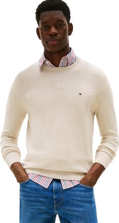 Tommy Hilfiger Herren Pullover Essential Cotton mit Rundhalsausschnitt, Beige (Heathered Oatmilk), XXL