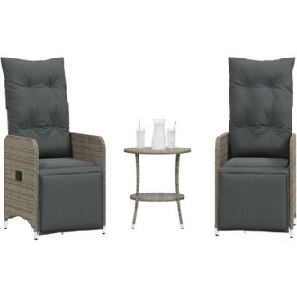 vidaXL Outdoor-Lehnst&uuml;hle 2 Stk. mit Tisch Grau Poly Rattan - Vidaxl