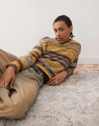 Weekday Murray - Pull en laine m&eacute;lang&eacute;e &agrave; rayures - Jaune et marron