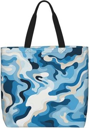 Generic Motif Camouflage Bleu Et Blanc Sac Fourre-Tout R&eacute;utilisable Sacs Grand Sac A Main Femme Pour Quotidienne Gym Voyage