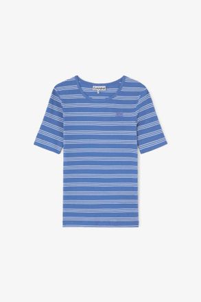 Ganni Nouvean marineblau T-Shirt aus Baumwollripp Bio-Baumwolle - Gr&ouml;&szlig;e XXS