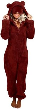 Generic Combinaison dhiver en polaire pour femme - Combinaison en polaire pour femme - Fermeture &eacute;clair - V&ecirc;tement de nuit confortable - Pyjama &agrave; capuche - V&ecirc;