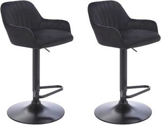 Vente-Unique Lot de 2 tabourets de Bar en Velours et m&eacute;tal - Hauteur r&eacute;glable - Noir - Eleana