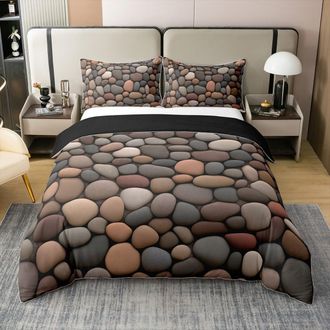 Generic Kieselmuster Bettw&auml;sche 140x200 Stein Bettw&auml;sche Set, 3D Bettbezug Set Weich Microfaser Bettbez&uuml;ge 3 Teilig Nat&uuml;rlich Wendebettw&auml;sche f&uuml;r Kinder Erwac