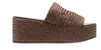Casadei Brown Woven Leather Platform Slides Size 38