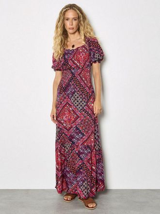 Apricot Maxikleid Boho-Maxikleid mit Folk-Print Gemustert