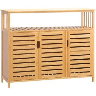 HOMCOM Homcom - Buffet meuble de rangement bois bambou &agrave; lattes style naturel - 3 portes, 4 &eacute;tag&egrave;res