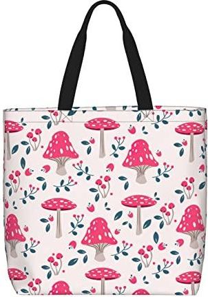 Generic Sac Fourre-Tout Art Floral Du Champignon Rouge Sac Biblioth&egrave;que Personnaliser R&eacute;utilisable Sacs En Toile &Eacute;paule, Pour Filles, Femmes, Tous Les Jours, 