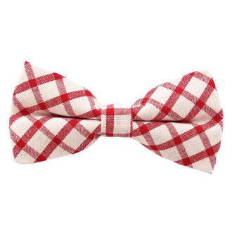 DonDon karierte Herren Fliege 12 x 6 cm aus Baumwolle gebunden und gr&ouml;&szlig;enverstellbar rot-wei&szlig; kariert