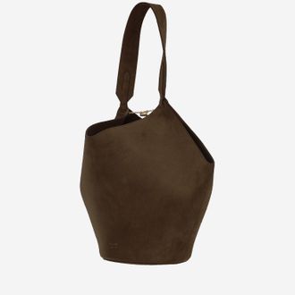 Khaite Womens Small Lotus Suede Leather Bag Brown Calfskin Shoulder