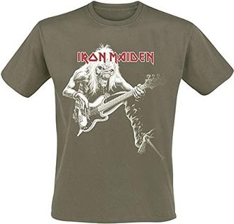 Iron Maiden Eddie Bass Homme T-Shirt Manches Courtes Vert M 100% Coton Regular/Coupe Standard