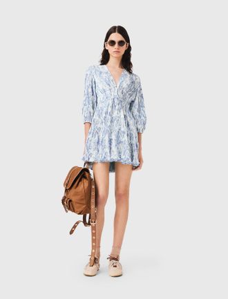 Maje Robe Pliss&eacute;e Imprim&eacute;e - Bleu Ciel Grosses Fleurs Print - Maje