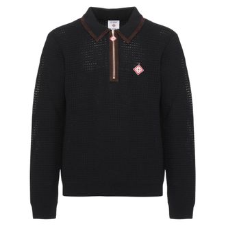 Casablanca Homme, Tops, Noir, Taille: M Polo en Laine &agrave; Point de Riz