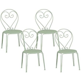 Vente-Unique Lot de 4 chaises de jardin empilables en m&eacute;tal fa&ccedil;on fer forg&eacute; - Vert amande - GUERMANTES de MYLIA