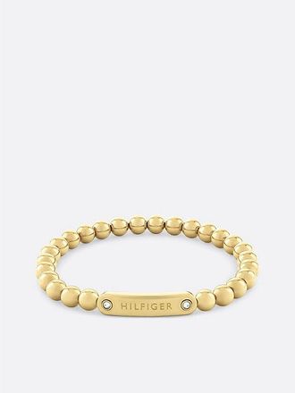 Tommy Hilfiger Bracelet de perles plaqu&eacute; or &agrave; logo