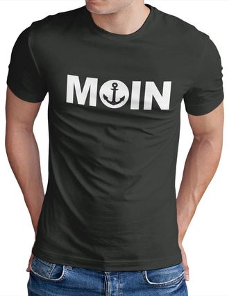 OM3 Moin mit Anker T-Shirt - Herren - Slogan Meer Spruch K&uuml;ste Statement Norden - Dark Grey, 4XL