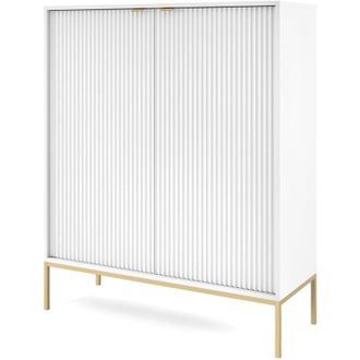 Selsey Vellore - Hochkommode, Wei&szlig; mit geriffelten Fronten und goldenen Metallbeinen, 104 cm - Selsey