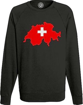 Fabulous Sweatshirt Homme Noir Drapeau Carte Suisse Football Sport Equipe Nationale