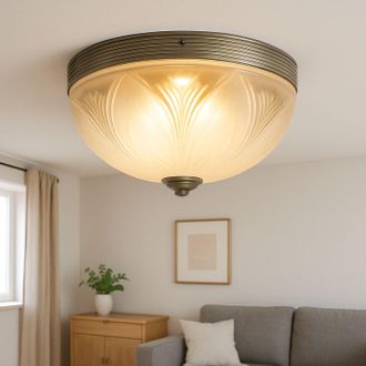 Licht-Erlebnisse Deckenleuchte Jugendstil Messingoptik rund, 2 x E27, Glas, Durchmesser 30 cm, Deckenlampe f&uuml;r Wohnzimmer Flur Schlafzimmer Esszimmer