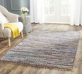 Safavieh Modern Teppich für Wohnzimmer, Esszimmer, Schlafzimmer - Rag Rug Collection, Kurzer Flor, Rost und Multi, 122 X 183 cm