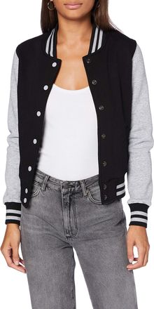 Build Your Brand Ladies Sweat College Jacket, XS, Black Heather Grey