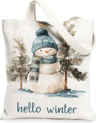 Generic Sacs fourre-tout en toile motif bonhomme de neige dhiver, sacs &agrave; provisions r&eacute;utilisables, confortables, l&eacute;gers et lavables avec bandouli&egrave;re en toile,