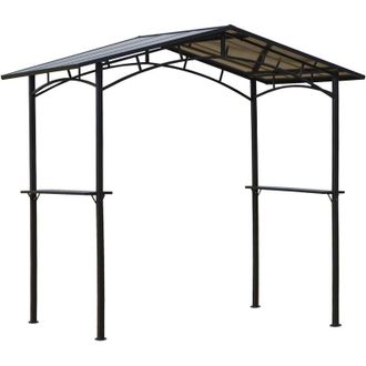 OUTSUNNY Pavillon jardin - abri barbecue - steakhouse 2 &eacute;tag&egrave;res - toit de barbecue - dim. 2,46L x 1,49l x 2,30H m - alu. m&eacute;tal noir toit polycarbonate