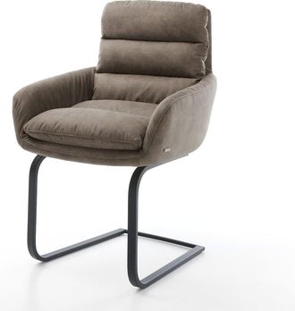 DELIFE Freischwinger Abelia-Flex mit Armlehnen Mikrofaser Taupe Vintage Freischwinger flach Schwarz, Esszimmerstühle