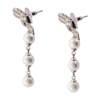 Self Portrait Bow and Pearl Drop Earrings - Silver