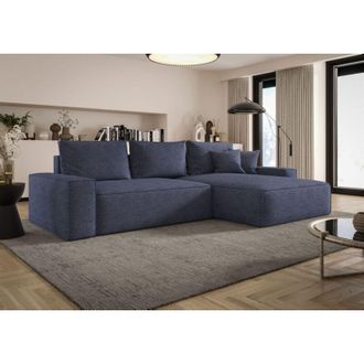 Fun M&ouml;bel Fun Moebel - Ecksofa Schlafsofa Sofa walken Stoff Aragon Blau Ottomane Rechts