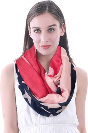 Lina & Lily Écharpe Infinity légère pour femme avec imprimé drapeau, Drapeau américain, bleu, rouge, beige, taille unique