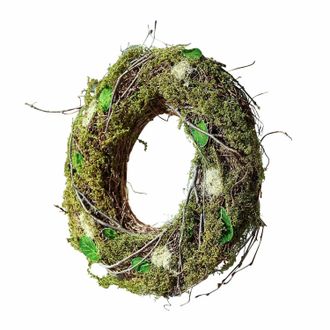 Loberon Trockenblumenkranz Vantile, aus Echten Zweigen Gebunden, Verziert mit Eichenbl&auml;ttern und Artemisia, T&uuml;rkranz, Dekoration, Kiefernzweige, Rattan, braun