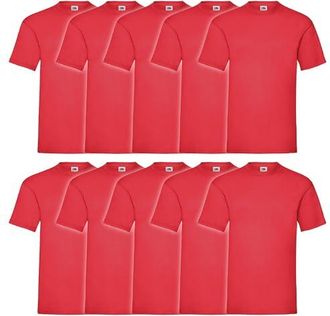 Fruit Of The Loom Lot de 10 t-shirts Valueweight pour homme + sac de gym MyShirt inclus, Rouge + sac de gym Myshirt, M