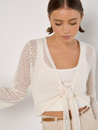 Apricot Cardigan Geh&auml;kelte Strickjacke zum Knoten