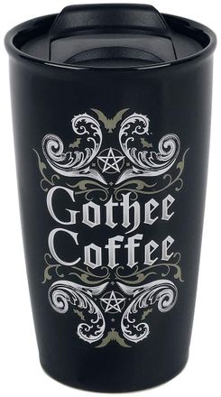 Alchemy Gothic Gothee Kaffeebecher aus Keramik, doppelwandig, Pentagramm, Schwarz