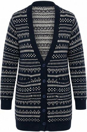 Ulla Popken Strickjacke Long-Strickjacke Jacquard V-Ausschnitt Langarm