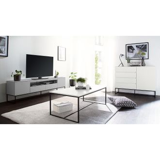 Fredriks home24 TV-Lowboard II Front & Korpus: MDF Mitteldichte Holzfaserplatte, lackiert Gestell: Metall, pulverbeschichtet Grau/Grau 182 x 50 x 40cm
