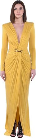Elisabetta Franchi Femme, Robes, Jaune, Taille: 40 FR Robe Longue de Soir&eacute;e en Jersey Cupro